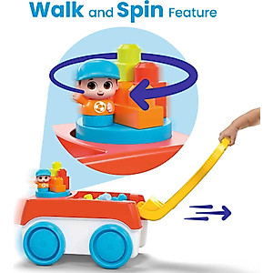 Mega BLOKS First Builders Toddler Building Toy Set, Block Spinning Wagon with 20 Pieces and Storage, 1 Figure, Ages 1+ Years