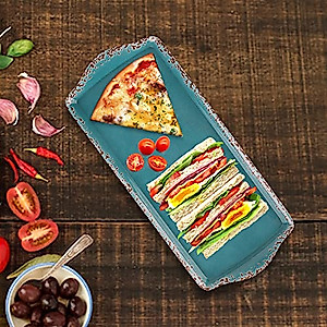 LOK-OSEMILE Gourmet Art Crackle Set of 2 Melamine Rectangular Serving Trays/Platters Aquamarine blue 15"