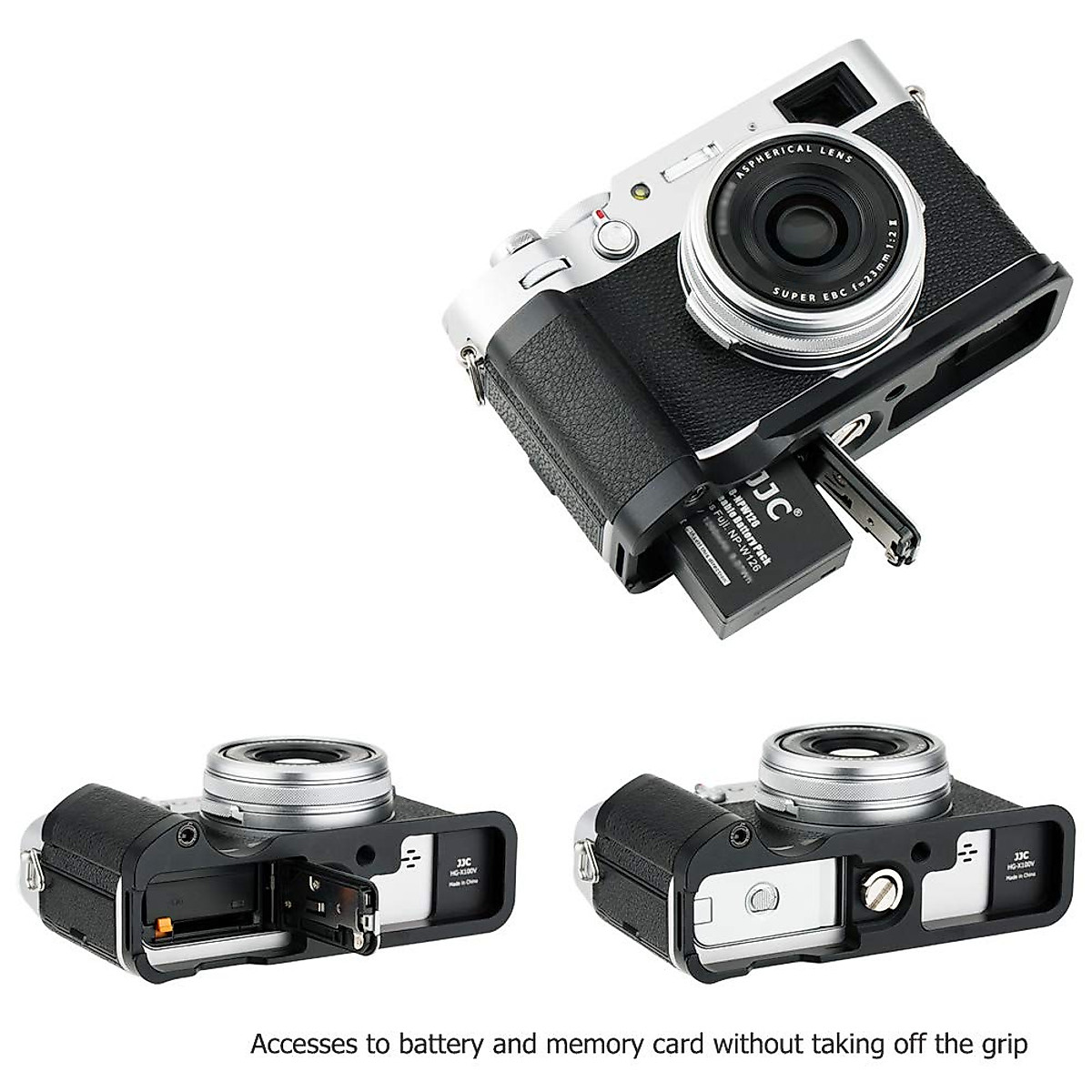 JJC Solid Metal Hand Grip Secure Handle Bracket for Fuji Fujifilm X100V X100F Camera(Not for X100VI), Anti-Slip Pads Design, Arca Swiss Quick Release Plate, Extra 1/4"-20 Tripod Hole & Hand Strap Hole