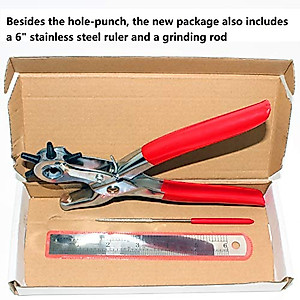 Tytroy 9" Heavy Duty 6-Size Hole Punch with 6" Ruler & Grinding Rod for Leather Belts Handbags Watch-Bands Shoe Straps Plastic Sheet and More