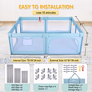 Baby Playpen Extra Large for Babies/Toddlers/Twins 79'' x 59'' Floor Baby Pen, Sailnovo Large Baby Play Pen Play Yard for Baby, Baby Fence Activity Center with Anti-Slip Sucker and Handler(Green)
