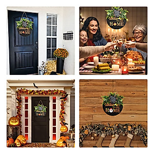 Interchangeable Welcome Sign Front Door Decor,WinGaYe Spring Summer Wood Wreath with 15 pcs Holiday Icons,All Seasons Welcome Wreath Porch Hanging Decoration with Lights for Home Farmhouse