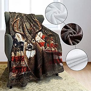 YISUMEI Deer Blanket American Flag Elements Throw Blanket Great Gifts for Boys Adults (50x60 Inches)