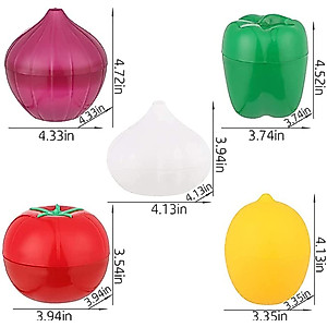 Lichma 5pcs Plastic Vegetable Storage Box Lemon Onion Tomato Green Pepper and Garlic Insurance Container Fruit Food Fresh-Keeping Reusable (5pcs)
