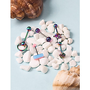 Ronbemo 22Pcs Assorted Styles 14G Tongue Rings Stainless Steel Tongue Piercing Barbells Long Tounge Piercing Jewelry for Women Men Rainbow