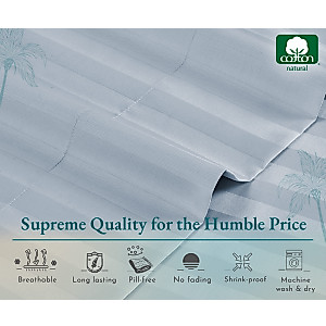 California Design Den - Finest Luxe Full Size Sheet Set Soft 100% Cotton Cooling Sheets Deep Pockets Snug Fit Elastic, 500 Thread Count, 4-Pc Set, Damask Stripe Bed Sheets (Stripe - Sky Blue)