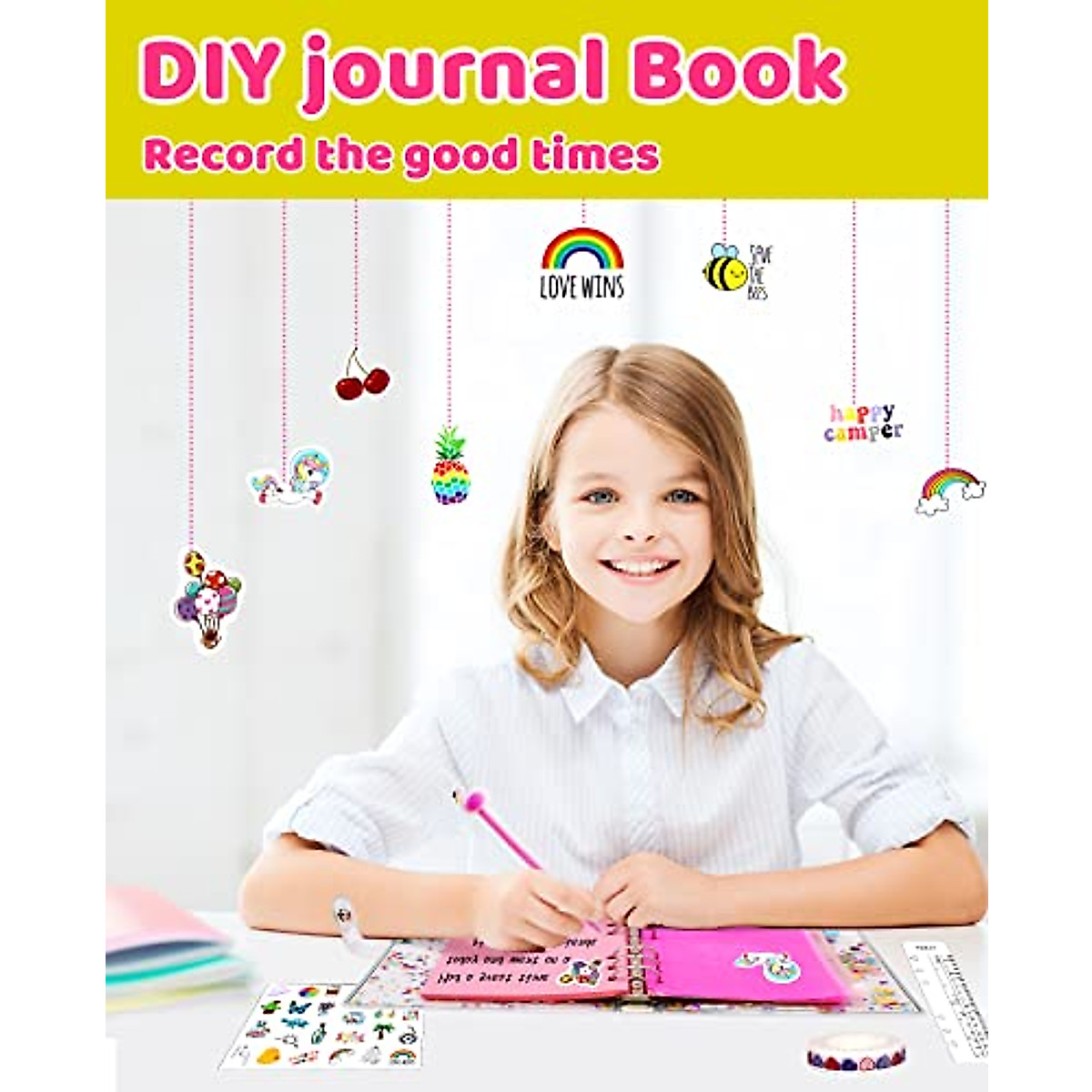 DIY Journal Kit for Girls, 6 7 8 9 10 11 12 13 Year Old Girl Gift Ideas, Birthday Gifts for Girls Age 6-13 Years Old and Up, Kids Scrapbooking Kit for Girls