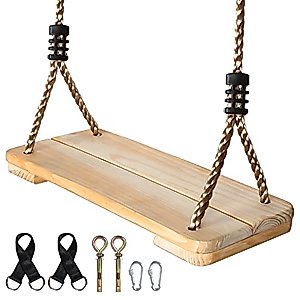 EXTFANS Wood Tree Swing Seat, Swing Set for Children Adult Kids, 15.7 * 6.3 * 0.63 Inch, Adjustable Rope Swings for Yard Indoor Outdoor Backyard Garden Playground Use