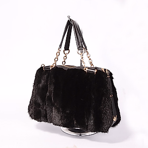 URSFUR Women Winter Genuine Mink Handbag with Leather Handle Bag Purse