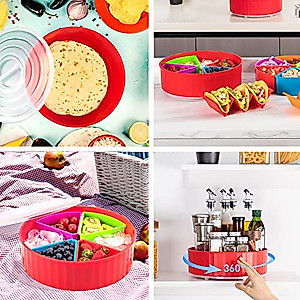 Aichoof Rotating Snack Tray, Colorful Taco Tuesday Heated Lazy Susan Topping Bar, Plastic Storage Food Containers with 6 Removable Bowls, Serving Tray Container with Lid, Perfect For Taco Night