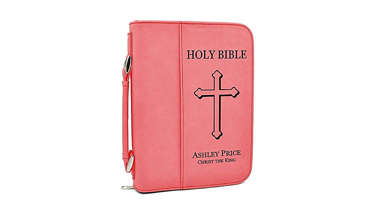 Custom Pink Bible Cover with Cross | Personalized Bible Case