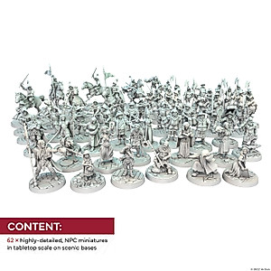 Dungeons & Lasers Townsfolk Miniature Pack - 62 NPC DND Miniatures with Scenic Bases - Use for D&D Miniatures and 5E Compatible Tabletop RPG Games - 28MM Unpainted and Unassembled - for 14 Years +
