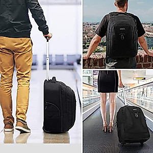 AMBOR Rolling Backpack, Waterproof 18 Inch Wheeled Backpack, Carry-on Bag Luggage Suitcase Compact Business Backpack with Wheels, Student Rolling Laptop Bag Carry Luggage - Black