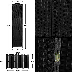 Sorbus Room Divider Privacy Screen, 6 ft. Tall Extra Wide Foldable Panel Partition Wall Divider, Double Hinged Room Dividers and Folding Privacy Screens (Black)