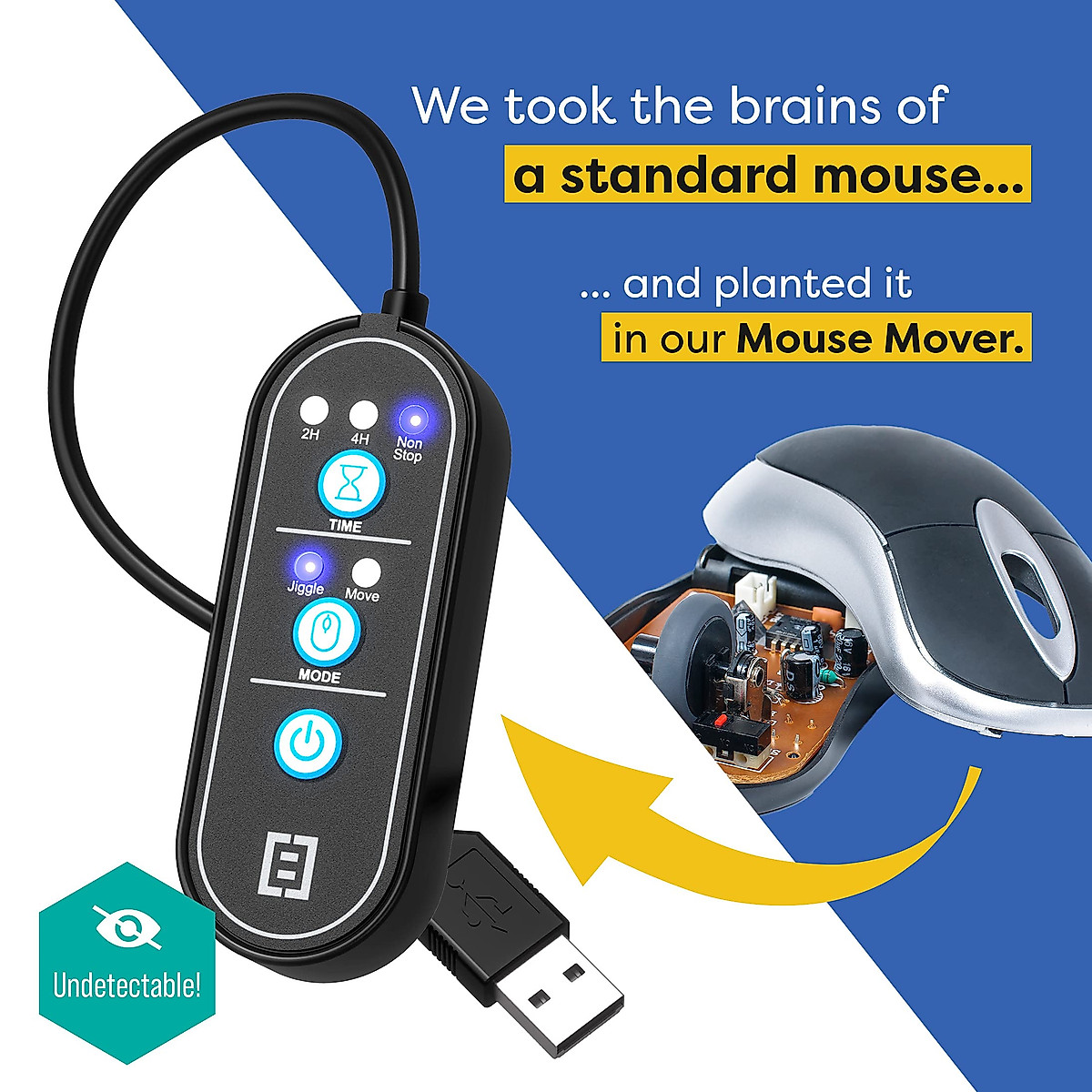 TECH8 USA, 2-in-1 Mouse Mover and Jiggler in 1, Keeps PC Active, Status Green, Undetectable, Timer Function, Dual Mode, American Company