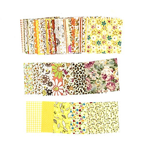 Shulemin 50Pcs 4" x 4" Cotton Craft Fabric Vintage Cotton Fabric Bundle Printed Floral Patchwork Plain Cloth Floral Precut Fabrics for DIY Sewing Quilting Scrapbooking Yellow
