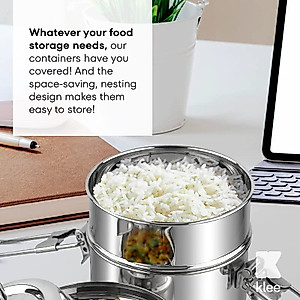 Klee 2 pc Stainless Steel Food Storage Container Set With Lids - Easy Clean, Smell-Proof, Airtight & Leakproof Containers - Large and Extra Large Sizes (50, 67 fl oz) - 304 Stainless Steel