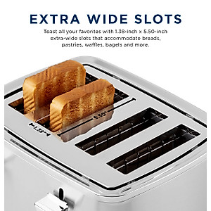GE Stainless Steel 4 Slice Toaster | Extra Wide Slots for Bagels, Breads, Waffles & More | 7 Shade Options | Countertop Kitchen Essentials | 1500 watt
