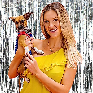 10 Pack Silver Backdrop Curtain 3.2ft x 8.2ft Metallic Tinsel Foil Fringe Curtains Photo Booth Background for Birthday Party Decoration Baby Shower Engagement Wedding Christmas Decoration (Silver)