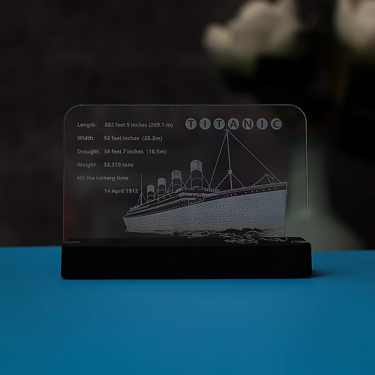 Kyglaring Glowing Clear Acrylic Name Plate with Power Base Designed for Lego Creator Expert 10294 Titanic Building Set Sign Display