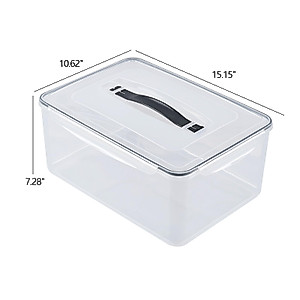 Lesbin 15 L Clear Airtight Rectangular Storage Container for Food, Set of 4 Plastic Clear Food Storage Container with Latch Lid and Handle