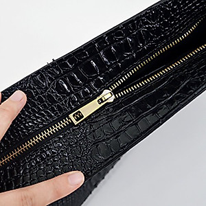 Van Caro Oversized Leather Crocodile Clutch Envelope Purse Evening Handbag for Women, Black
