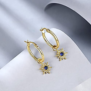Carat Kitten 14K Gold Plated Star Small Hoop Earrings for Women Girls, Hypoallergenic Gold Womens Huggie Earrings Dainty Dangle Earrings for Women Sensitive Ears with Cubic Zirconia
