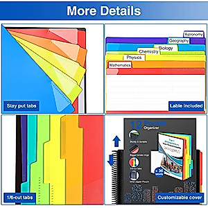 12 Pocket Project Organizer, Forvencer 1/6-cut Tab Binder Organizer with Sticky Labels, Multi Pocket Folder with Zipper Pouch, Folder Binder Spiral Pocket Organizer Folder Notebook, Letter Size, Black
