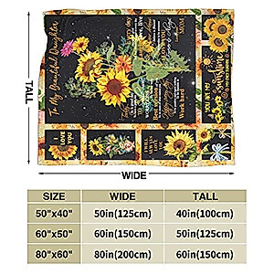 to My Daughter from Mom Letter You are My Sunshine Sunflower Throw Blanket Soft Flannel Summer Air Conditioner Blanket Warm Blanket for Bed Couch Living Room(60"x50")
