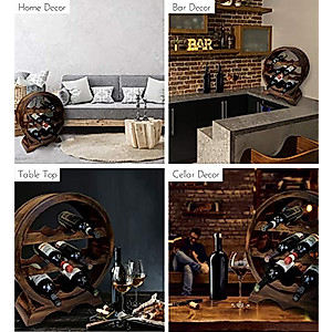 Puzzled Solomon Wine Rack - Freestanding Wooden Circle Wine Holder for 10 Wine Bottles, Decorative Wine Bottle Rack Table Top, Rustic Countertop Wine Storage Shelf Organizer for Wine Bar & Home Decor