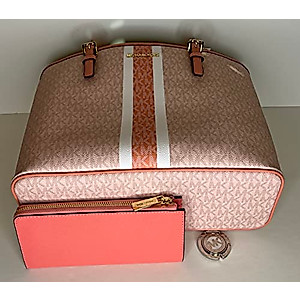 Michael Kors Jet Set Travel MD Carryall Tote bundled with Large Continental Wristlet Wallet Purse Hook (Signature MK Sherbert/Grapefruit)