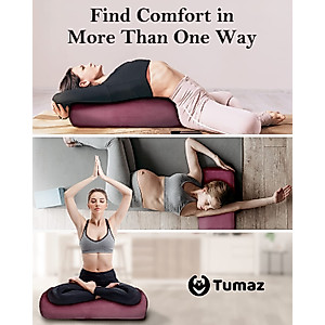 Tumaz Yoga Bolster Set - Rectangular Yoga Bolster Pillow for Restorative Yoga, Soft Meditation Pillow with Carry Handle and 8-Feet Yoga Strap, Machine Washable Cover