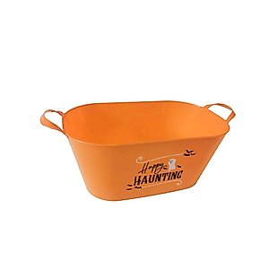 Happy Hunting Orange Oval Bucket with Handle Sentiment Plastic Buckets Handles Gifts Gift Baskets Storage Organizer Containers Party Favor Halloween Holiday Themed Plastic Buckets Decorations