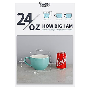 Sweese 622.402 Jumbo Mug Set- 24 Ounce Porcelain Mugs for Soup, Coffee, Tea, Ice Cream, Cereal, Set of 4, Turquoise