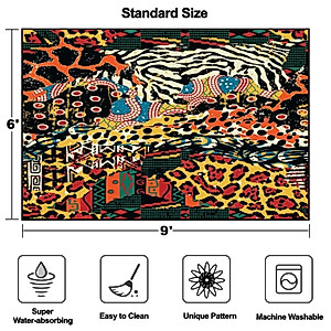 Area Rug Traditional African Fabric Wild Animal Seamless Pattern Washable 6x9 feet Large Rugs for Bedroom Kitchen Living Room Non Slip Outdoor Carpets Soft Mats for Home Playroom Decor