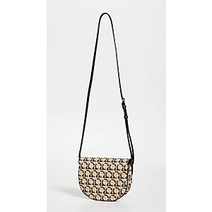 Salvatore Ferragamo Women's Ferragamo Traveler Saddle Bag, Gancini Sand/Foster Nero, Black, Print, One Size