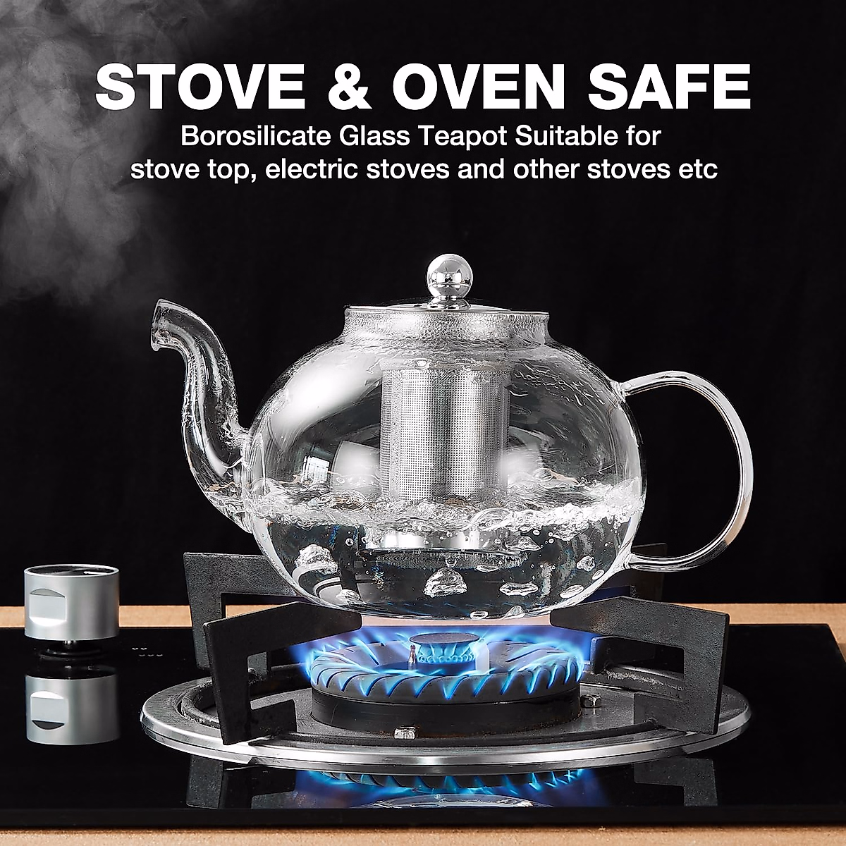 Large Glass Teapot Set, TeaPot (40 OZ/1200ml) with 4 Double Wall Teacups & Removable Stainless Steel Infuser, Stovetop Safe Tea Kettle, Blooming & Loose Leaf Tea Maker Set, Microwave Dishwasher Safe