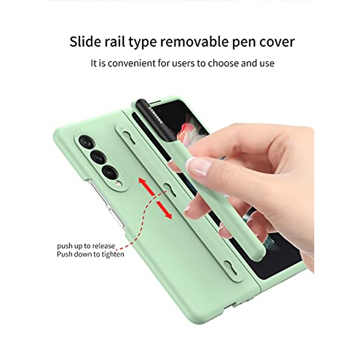 BAILI Z Fold 3 Case with Pen Holder,Liquid Silicone Shockproof Protective Galaxy Z Fold 3 Case Cover, Silky and Soft Touch, Slide Rail Type Removable Pen Cover for Samsung Z Fold 3 Case-Cool Black