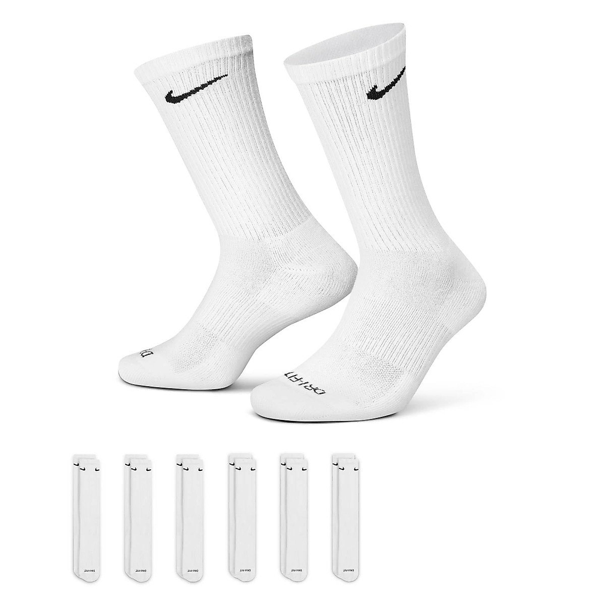 Nike Everyday Plus Cushion Crew Socks 3-Pair Pack White/Black SM (US 4-6 Big Kid Shoe Size, Women's Shoe 4-6)