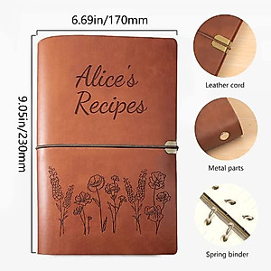 Handmade Leather Recipe Book, Personalized Engraving Name Journal Notebook, Custom Family Cookbooks, Anniversary|Birthday|Thanksgiving|Christmas|Mother's Day Gift for Wife, Mom, Dad, Grandma, Sister