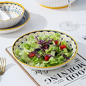 Binvertaocier Ceramic 10-Piece 56 Oz Large Soup Bowls and Spoons Set, 9 Inch Large Serving for Kitchen Pasta, Ramen, Pho Bowls and Soup Spoons Set,Dishwasher & Microwave Safe