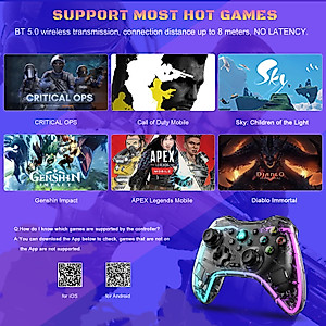 Megadream Wireless Game Controller Transparent Gamepad for iOS Android PC NS Switch PS5 PS4 PS3 Steam Deck: Works with iPhone 14/13/12/11/X, iPad, Samsung, Apex Legends, Call of Duty - Programmable/Turbo/LED Light - Black