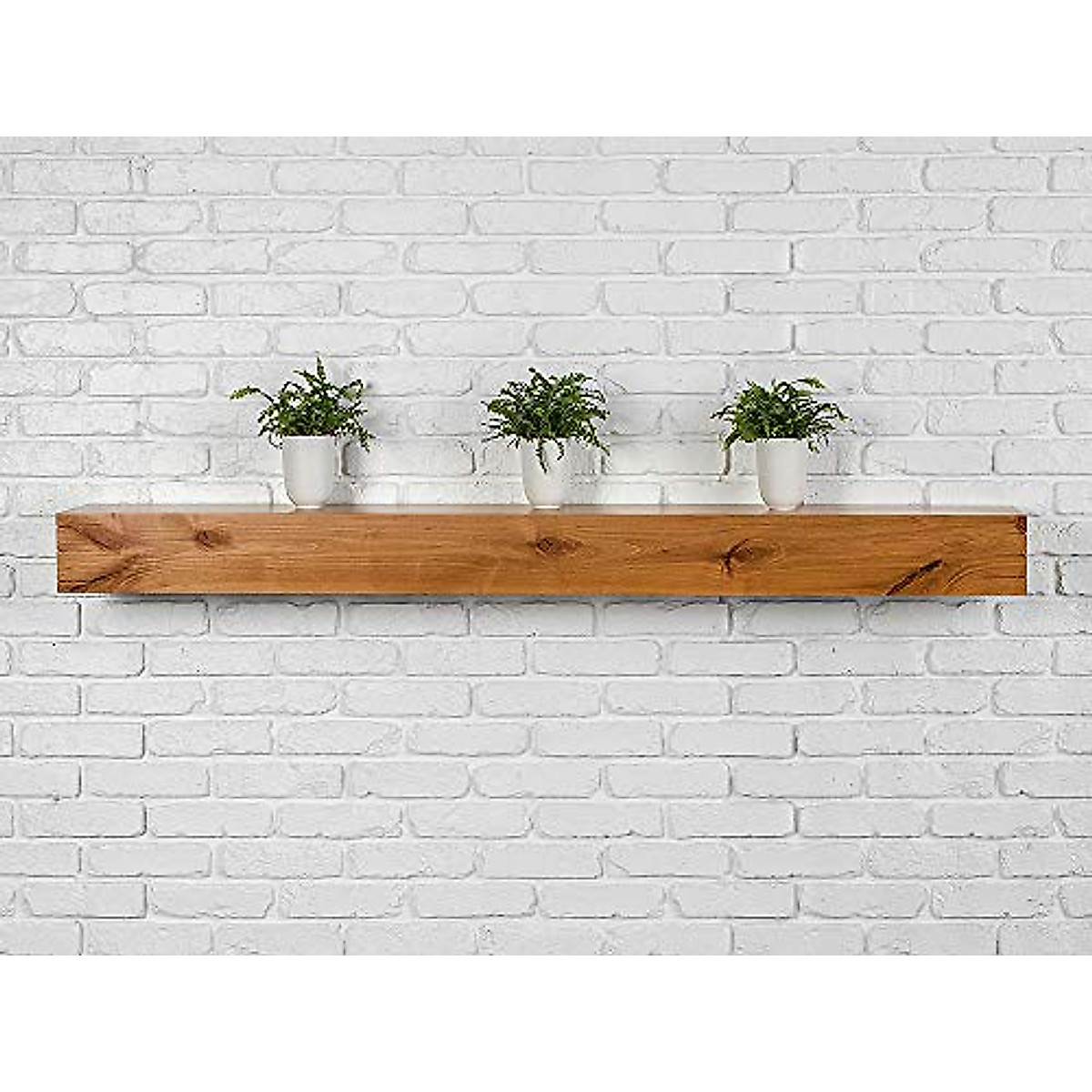 60 Inch Floating Fireplace Mantel Wood Shelf In Clear Polyurethane - Wallace From Mantels Direct | Wooden Rustic Wall Shelf | Designed and Milled in The USA | Great for Electric Fireplaces and Décor