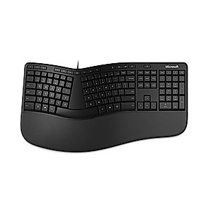 Microsoft Ergonomic Desktop - Black - Wired, Comfortable, Ergonomic Keyboard and Mouse Combo, with Cushioned Wrist and Palm Support. Split Keyboard. Dedicated Office Key.