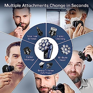 Head Shavers for Bald Men, 8D Floating Head Shaver with 3 Modes, IPX7 Waterproof Electric Razor Grooming Kit, USB Rechargeable