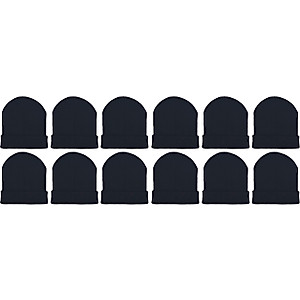 48 Pack Winter Beanies, Bulk Cold Weather Warm Knit Skull Caps, Mens Womens Unisex Hats (Black)