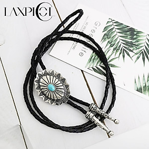 LAXPICOL Vintage Turquoise Stone Bolo Tie For Men Western Cowboy Oval Cool Retro Bola Tie Necktie