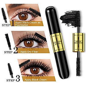 Mascara Black Volume and Length - Double Ended Mascara Voluminous Thick Curling with Dry Fiber, Waterproof Long-Lasting Mascara 5X Longer False Eyelash Comb Black