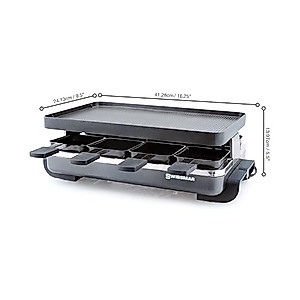 Swissmar KF-77041 Classic 8-Person Raclette Party Grill with Reversible Cast Aluminum Non-Stick Grill Plate/Crepe Top, Black