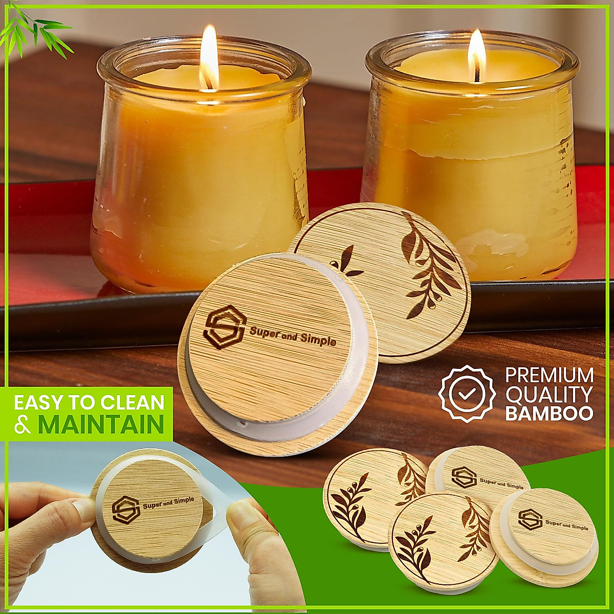 4 Oui Yogurt Jar Lids With Beautiful Olive Branches Pattern. Made of Bamboo Wood with Food Grade Silicone Sealing Ring. Durable, Food-Safe, Airtight Fit. Oui Yogurt Jar Lids for Regular or Petite Jars